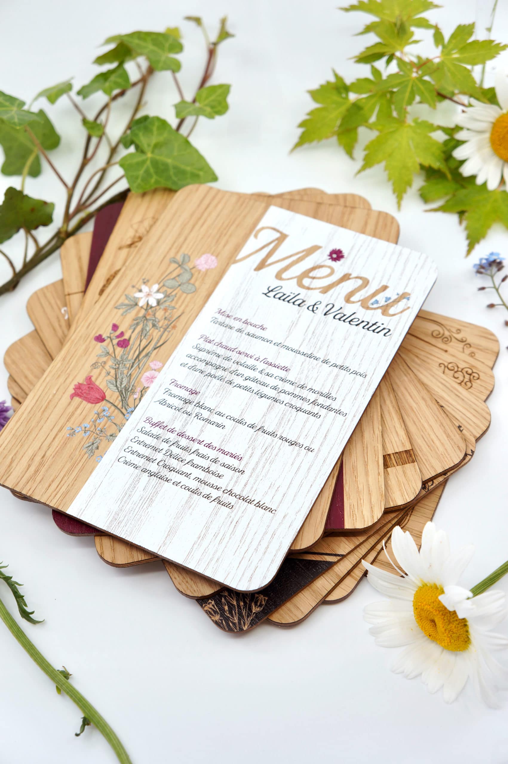 Menus de Mariage originaux à personnaliser fabriqués en France.